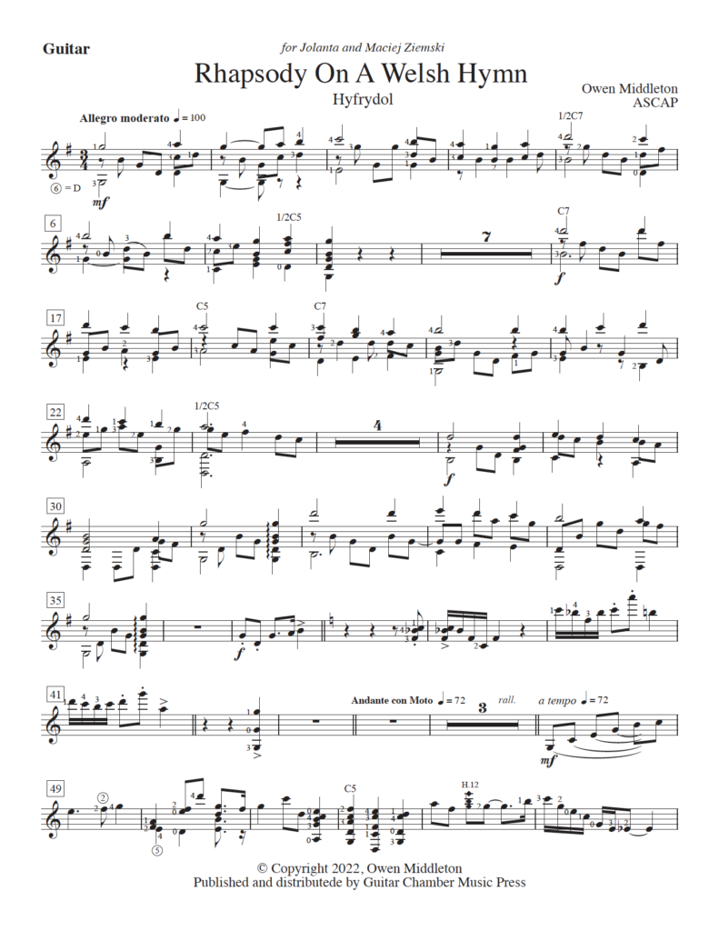 Rhapsody On A Welsh Hymn – Guitar Chamber Music Press