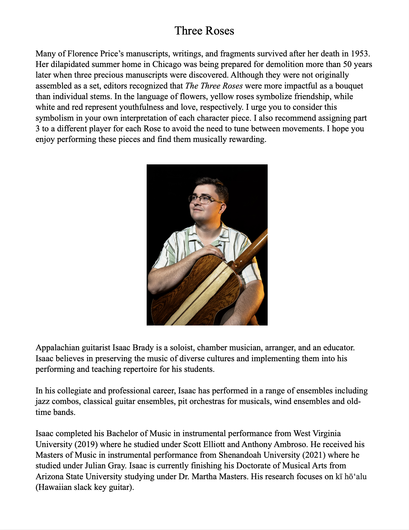 Three Roses – Guitar Chamber Music Press